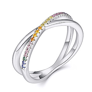 STARCHENIE X Ring Sterling Silver Rings for Women X Criss Cross Wrap Ring Cubic Zirconia Rings