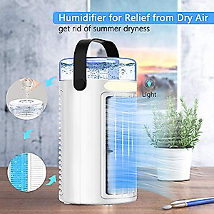 Altered park Portable Air Conditioner Fan, Personal Cooler Super Quiet Desk Fan Mini Air Cooler with 7 Colors LED Light, 3 Speeds,2-Wind Mode, Air Circulator Humidifier Misting Fan for Home Office