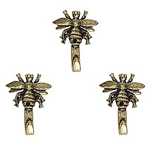 Norma Jean Designs Mini Metal Bumble Bee Hooks, Set of 3, Gold Finish