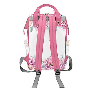 Art Watercolor Flower Leaves Diaper Bags Backpack with Name Personalized Baby Bag Travel Tote Bag Gifts for Mom Girl