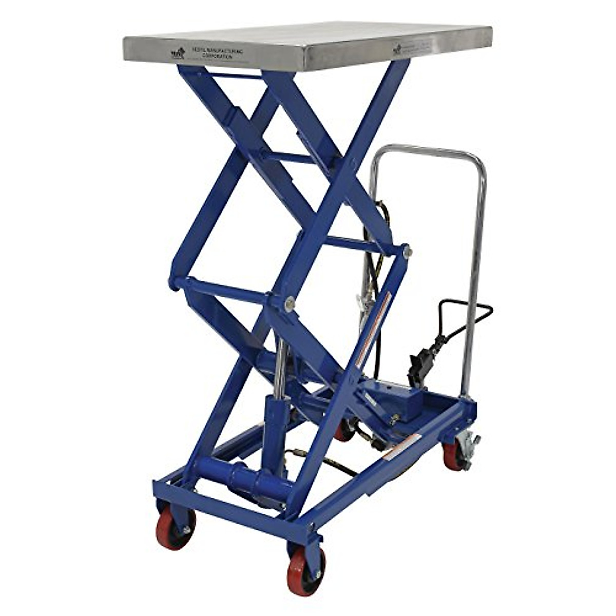 Vestil AIR-800-D Steel Air Hydraulic Cart, 800 lbs Capacity, 35-1/2" Length x 20" Width Platform, 15" - 51" Height Range