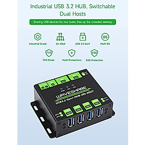 Waveshare Industrial Grade USB HUB, Extending 4X USB 3.2 Ports, Switchable Dual Hosts, Multi Protections