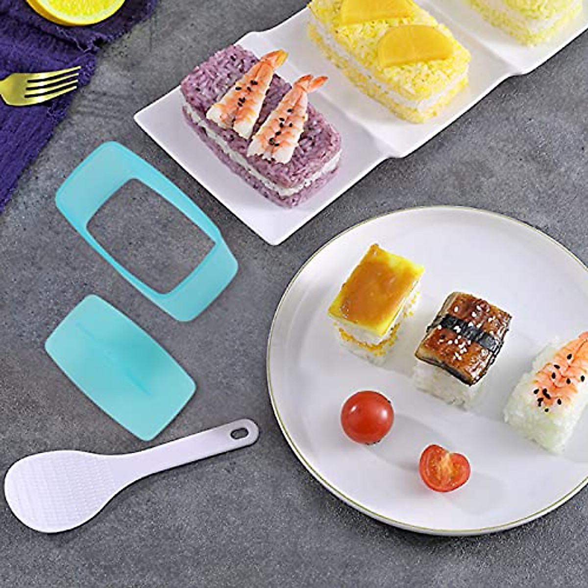 DIMVKA Non Stick Musubi Maker Press, Non Toxic Onigiri Sushi Rice Mold, Musubi Luncheon Meat Maker Mold with Small Rice Paddle (1 Pack)