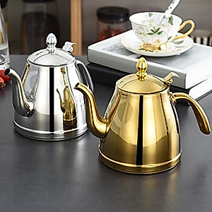 Gooseneck Kettle Stainless Steel Tea Kettle Teapot Water Boiling Kettle Coffee Beverage Pitcher Water Jug for Stovetop Gold 1. 5L
