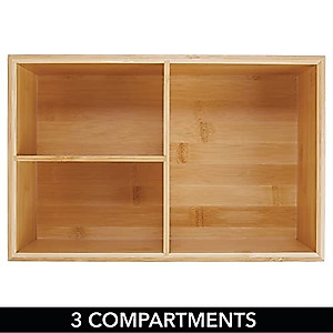 mDesign Bamboo Bathroom Vanity, Cabinet, Countertop Organizer Storage Box, 3 Divided Sections, Holds Combs, Hairspray, Gel, Wipes, Makeup Remover, Bath Salts, Lotions, Echo Collection, Natural/Tan
