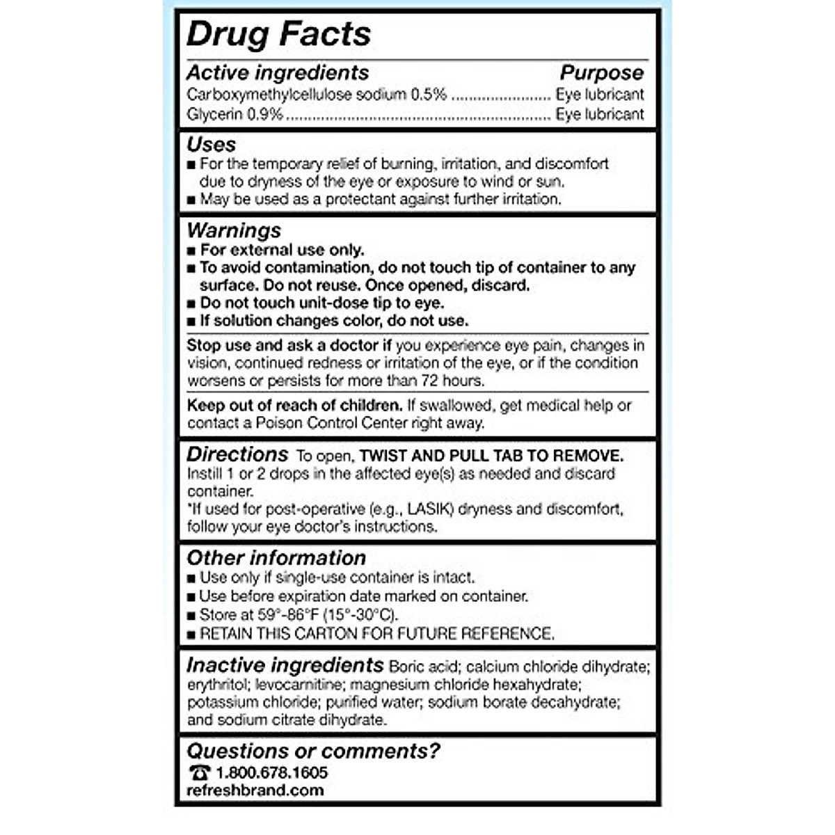 Refresh Optive Lubricant Eye Drops, Preservative-Free, 0.01 Fl Oz Single-Use Containers, 60 Count