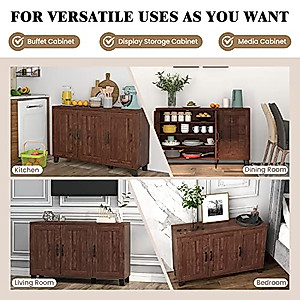 Giantex Buffet Cabinet Kitchen Storage Cupboard - 3 Door Sideboard with Adjustable Shelves, Cable Management Holes, Anti-Tipping Kits, Coffee Bar Console Cabinet for Living Room (Brown)