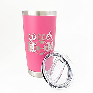 20 oz Soccer Mom Mug (Pink), Stainless Steel Coffee Travel mug with lid, Hot Pink Tumbler insulated, Soccer Gifts for women