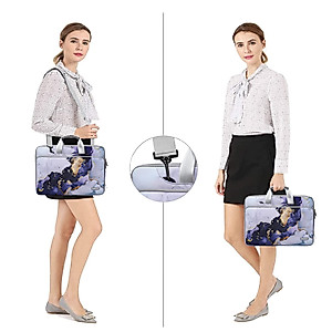 MOSISO 360 Protective Laptop Shoulder Bag Compatible with MacBook Air/Pro,13-13.3 inch Notebook,Compatible with MacBook Pro 14 inch M3 M2 M1 2023-2021, Polyester Sleeve with Belt Marble MO-MBH348