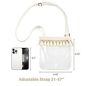 Mkono Clear Bag Stadium Approved Clear Concert Purse with Macrame Tassel Transparent Sports Fan Handbags for Women Girl, Especially for Sports Events Concert Festival Park Work