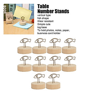 Fofetbfo 10PCS Table Number Holder Fish Shape Name Card Clips Table Card Holders Vertical Simple Place Card Holder Cute Place Card Holder with Log Base for Wedding Centerpieces Bridal Shower Birthday