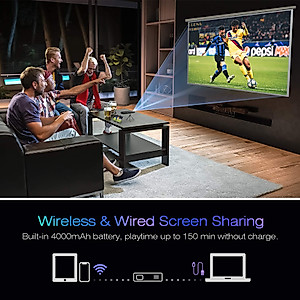 AKASO Mini Projector, Pocket-Sized DLP Portable Projector, 1080P Cookie Projector, Support HDMI WiFi Built-in Rechargeable Battery Stereo Speakers and Remote Control Movie Projector