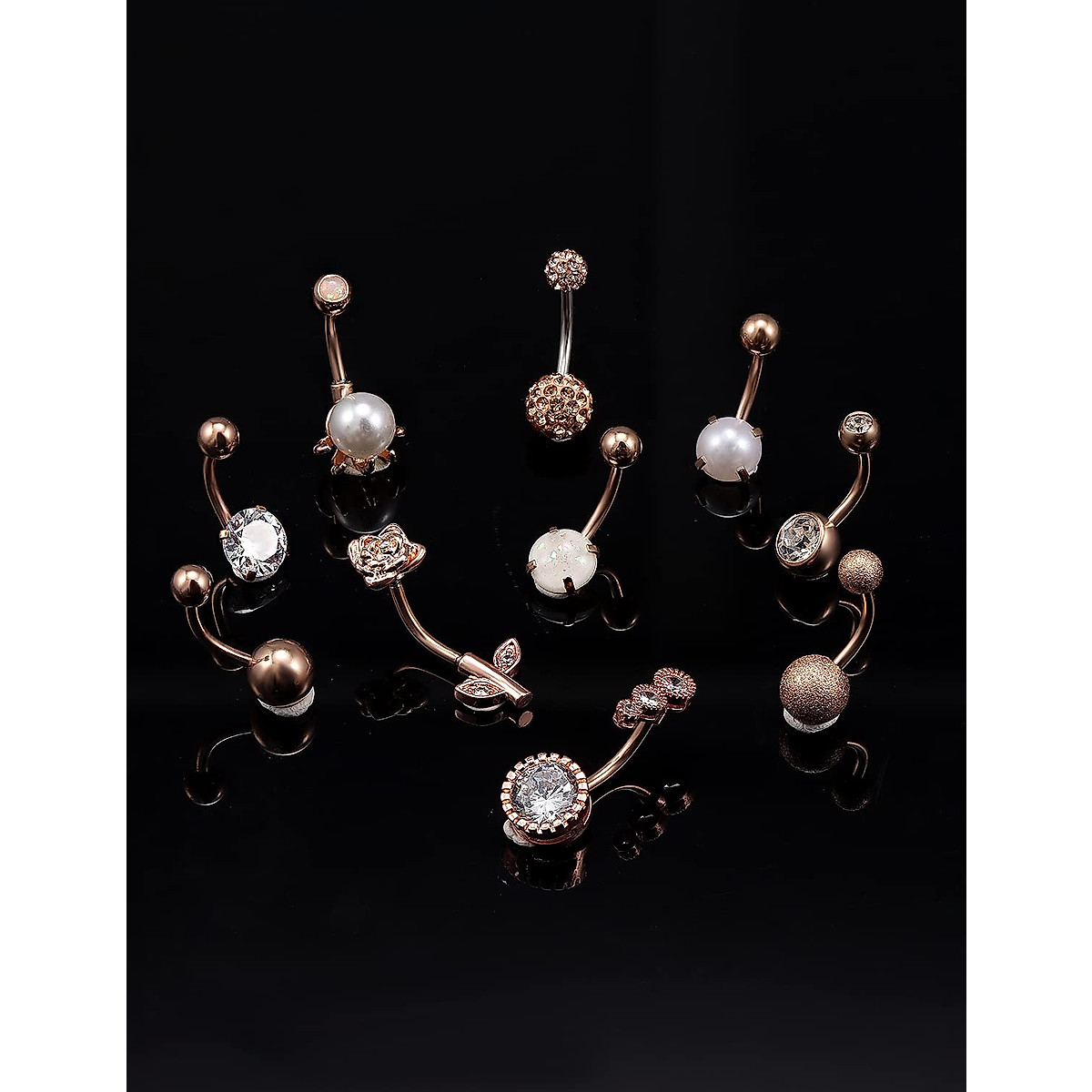 Vsnnsns 14G Belly Button Rings Flower Belly Rings for Women Stainless Steel Opal Belly Piercing Jewelry Surgical Steel Belly Button Rings Curved Navel Ring Barbell CZ Body Jewelry Piercing Rose Gold