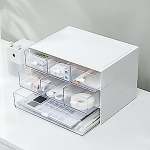ICCGBHGO Desk Organizer, Plastic Desk Storage Organizer Office Stackable Storage Drawer, Desktop Table Craft Art Supply Organization and Accessories Caddy for Bathroom Home Dorm Office