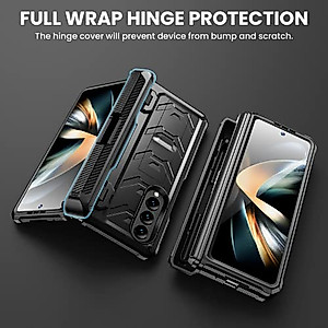 Maxdara Galaxy Z Fold 4 Case - S Pen Holder, Kickstand, Hinge Protection & Built-in Screen Protector (Black)