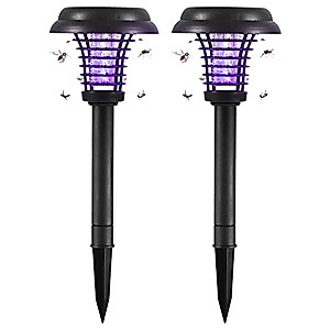 2 Pack Solar Bug Zapper Outdoor Mosquito Zapper Outdoor for Patio - Mosquito Killer & Lighting - 2 in 1 Waterproof Mosquito Repellent Fly Zapper for Outdoor