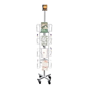16 Pockets Metal Rotating Greeting Card Rack Movable 4 Tier Retail Spinning Display Stand W/ Wheels Perfect for Store Display Shop Spinner Greeting Cards, Stickers, Postcards Show Rack (White)