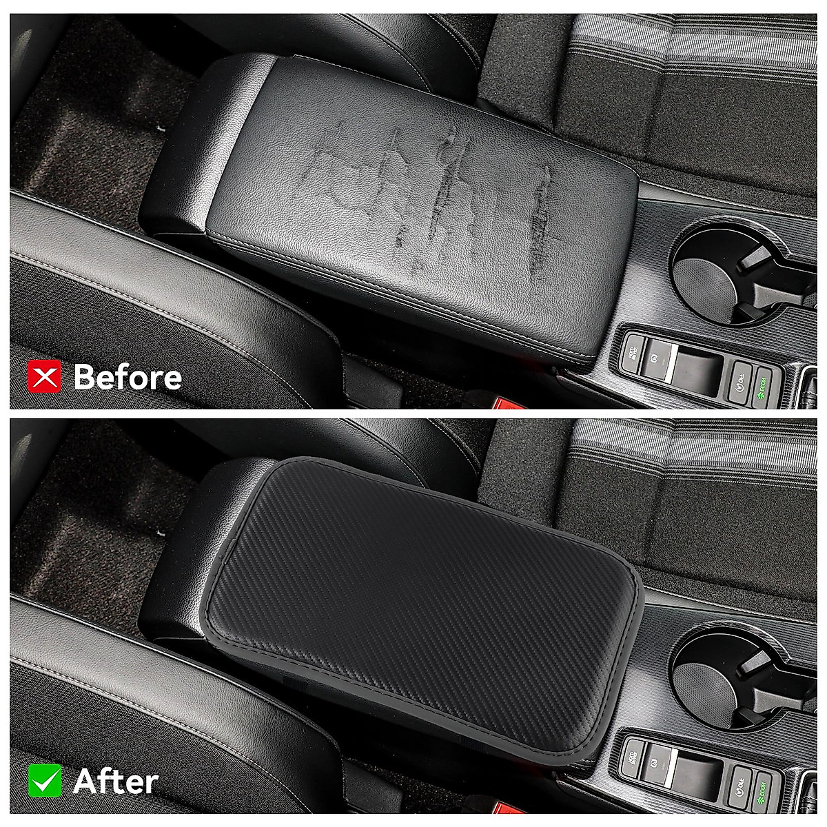 Amiss Car Center Console Pad, Universal Waterproof Car Armrest Seat Box Cover, Car Interior Accessories, Carbon Fiber PU Leather Auto Armrest Cover Protector for Most Vehicle, SUV, Truck, Car (Gray)