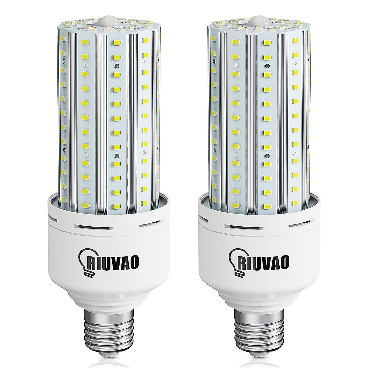 RIUVAO Motion Sensor Light Bulbs 60W（500W Equivalent E26 5000K, Motion Activated Dusk to Dawn Led Corn Light Bulb for Porch Basement Garage, Sensing and Always-ON Two Working Mode Selection
