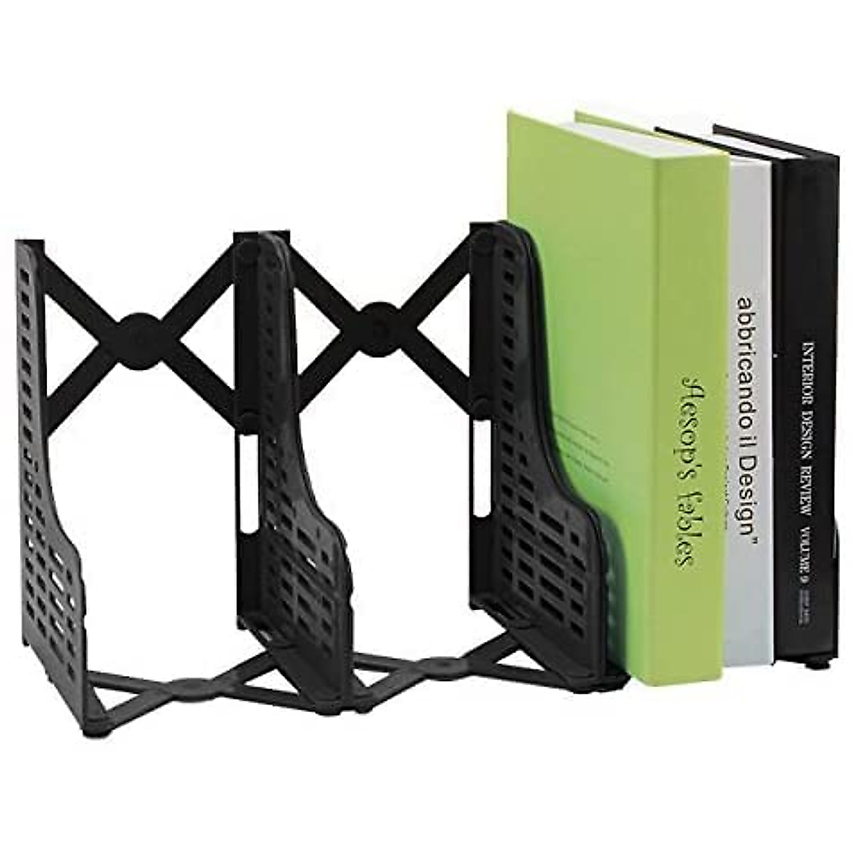 Markmesafe Adjustable Bookend, Magazine File Holders Desktop Organizer for Office Home, 3 Sections, Black