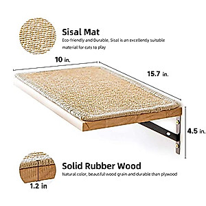 FUKUMARU Cat Wall Shelves, 16 x 10 Inch Cat Wall Furniture with Sisal Mat, Solid Rubber Wood Floating Wall Shelf with Upgraded Installation, Cat Window Perch for Sleeping, Playing and Scratching