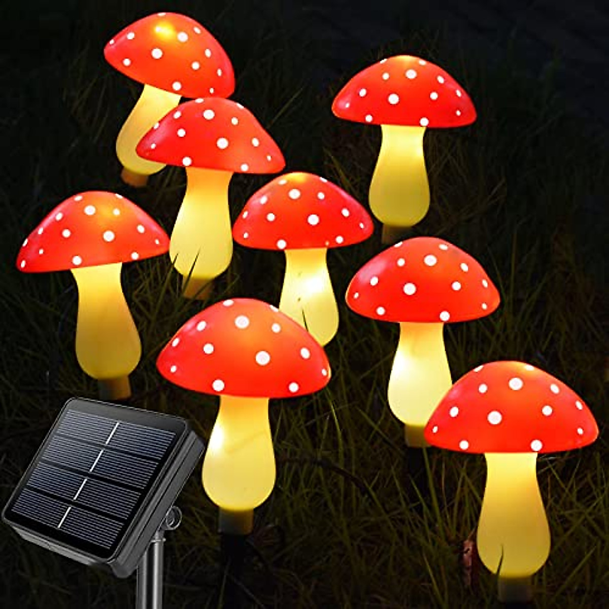 Homeleo Upgraded 8 Pack Red Mushroom Solar Lights for Outdoor Garden Decor, Waterproof Solar Powered Fairy Lights for Yard Fence Lawn Decking Pathway Landscape Lighting Halloween Christmas Decorations
