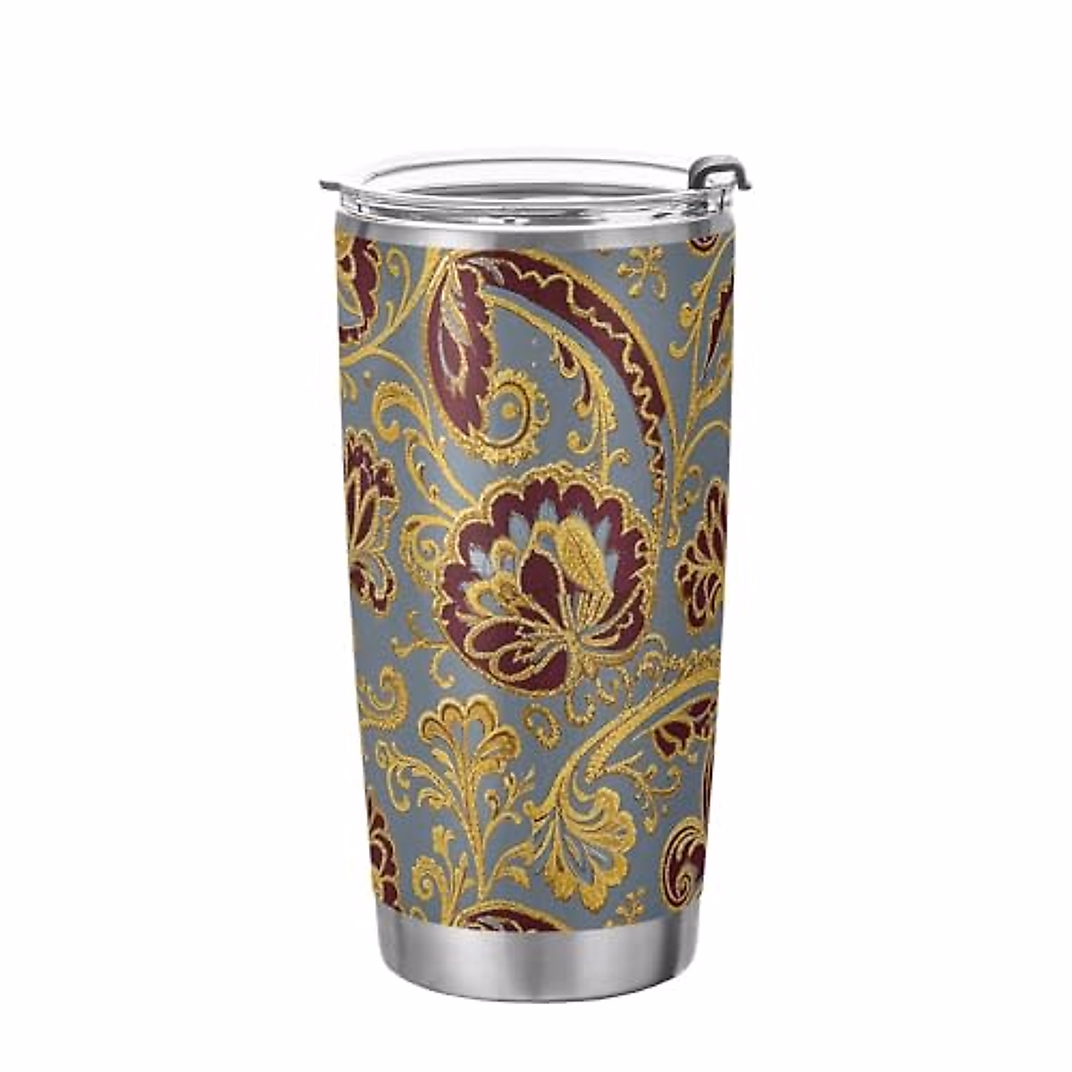 HXshaoye retro fashion flower paisley red gold Stainless Steel cup with straw with Lid and Straw travel travel mugs insulated for hot for School, Sports, Daycare, Camp & More leakproof coffee mug 20