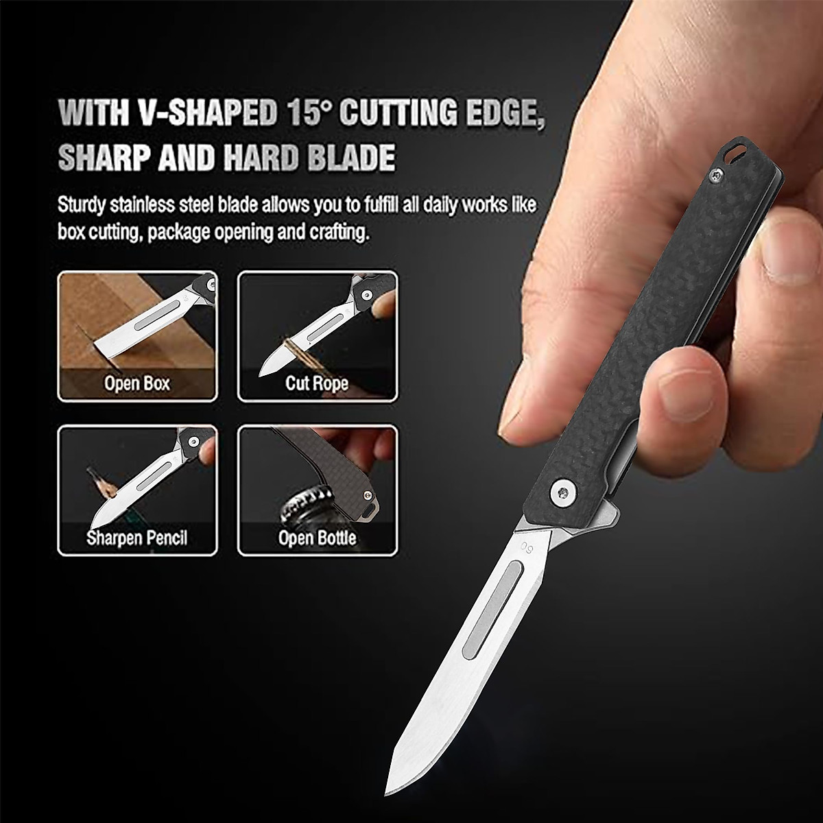 WIOKINY Folding Scalpel Carbon Fiber EDC Pocket Knife With 10pcs extra Replaceable Blades (With clips-#60 Blades)