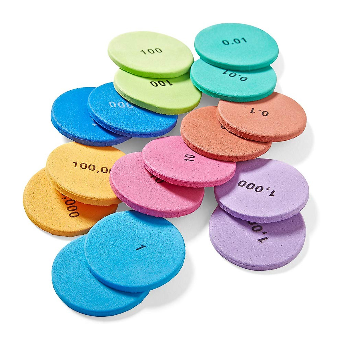 hand2mind Soft Foam Place Value Disks 8 Values, Counting Chips for Kids, Math Counters Kindergarten, Math Teacher Supplies, Base 10 Math Manipulatives for Elementary School (Pack of 200)