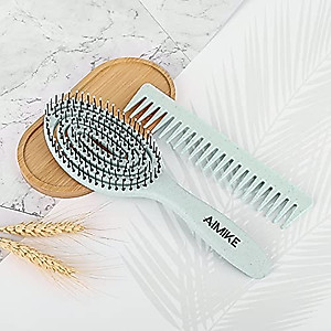 AIMIKE Detangling Hair Brush, Vented Detangler Brush for Curly, Thick & Knotted Hair, No Pull Detangling Brush w/ Flex Soft Bristles, Glide Through Tangles for Women, Kids, Men, Wet & Dry Hair- Green
