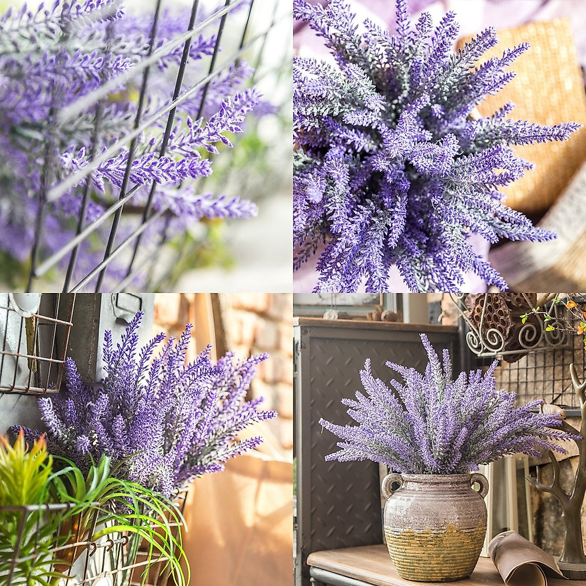 PASYOU 6Pcs Artificial Lavender, Plastic Flowers Plants Faux Simulation Wedding Indoor Outdoor Bridal Bouquet Home Garden Office Kitchen Bathroom Balcony Wedding Arrangement Decoration Purple