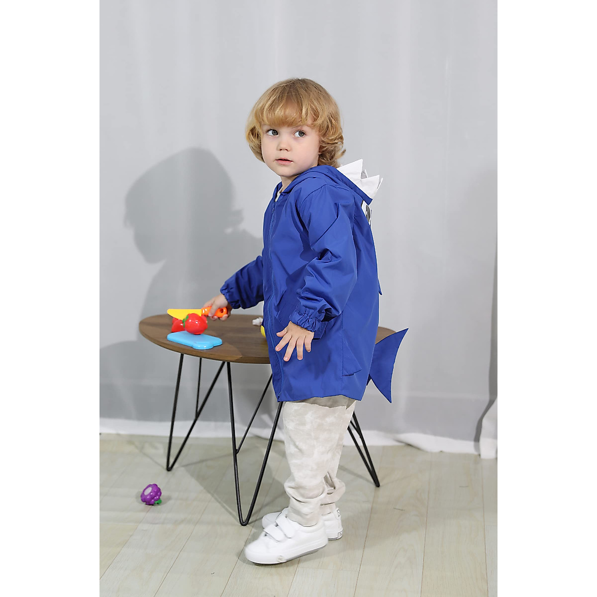 Toddler Baby Boy Girl Shark Raincoat Cute Cartoon Hoodie Zipper Coat Outfit (Blue, 3T)