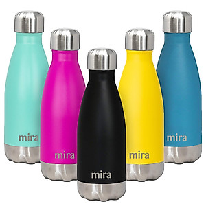 MIRA 12 oz Stainless Steel Vacuum Insulated Water Bottle - Double Walled Cola Shape Thermos - 24 Hours Cold, 12 Hours Hot - Reusable Metal Water Bottle - Kids Leak-Proof Sports Flask - Matte Black