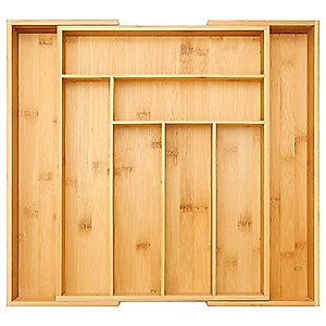Secura Bamboo Expandable Drawer Organizer, Silverware Utensil Holder and Cutlery Tray for Kitchen, Office, Bathroom and Home (8 Expandable Compartments)