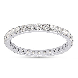 1 Carat Round Cut Lab Created Moissanite Diamond Full Eternity Stackable Wedding Band Ring For Women In 14K White Gold Over Sterling Silver (VVS1 Clarity, 1 Cttw) (1 Cttw), Ring Size 6.5