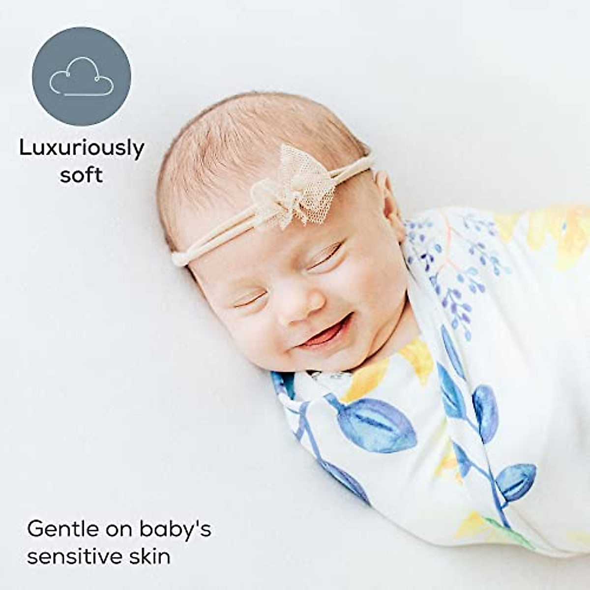 First Landings Newborn Swaddle Set - Matching Headband and Baby Blanket (Set of 2 Each) 36" x 36" Receiving Baby Blanket Boy and Girl - For Newborn Photography, Nursing Covers, Burp Cloths (Sunflower)