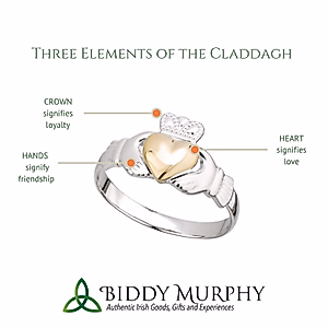 Biddy Murphy Irish 925 Sterling Silver Claddagh Ring with Classic Wishbone Design Band, Timeless Elegant Celtic Jewelry Made in Ireland, Love, Friendship, Loyalty, Size 7