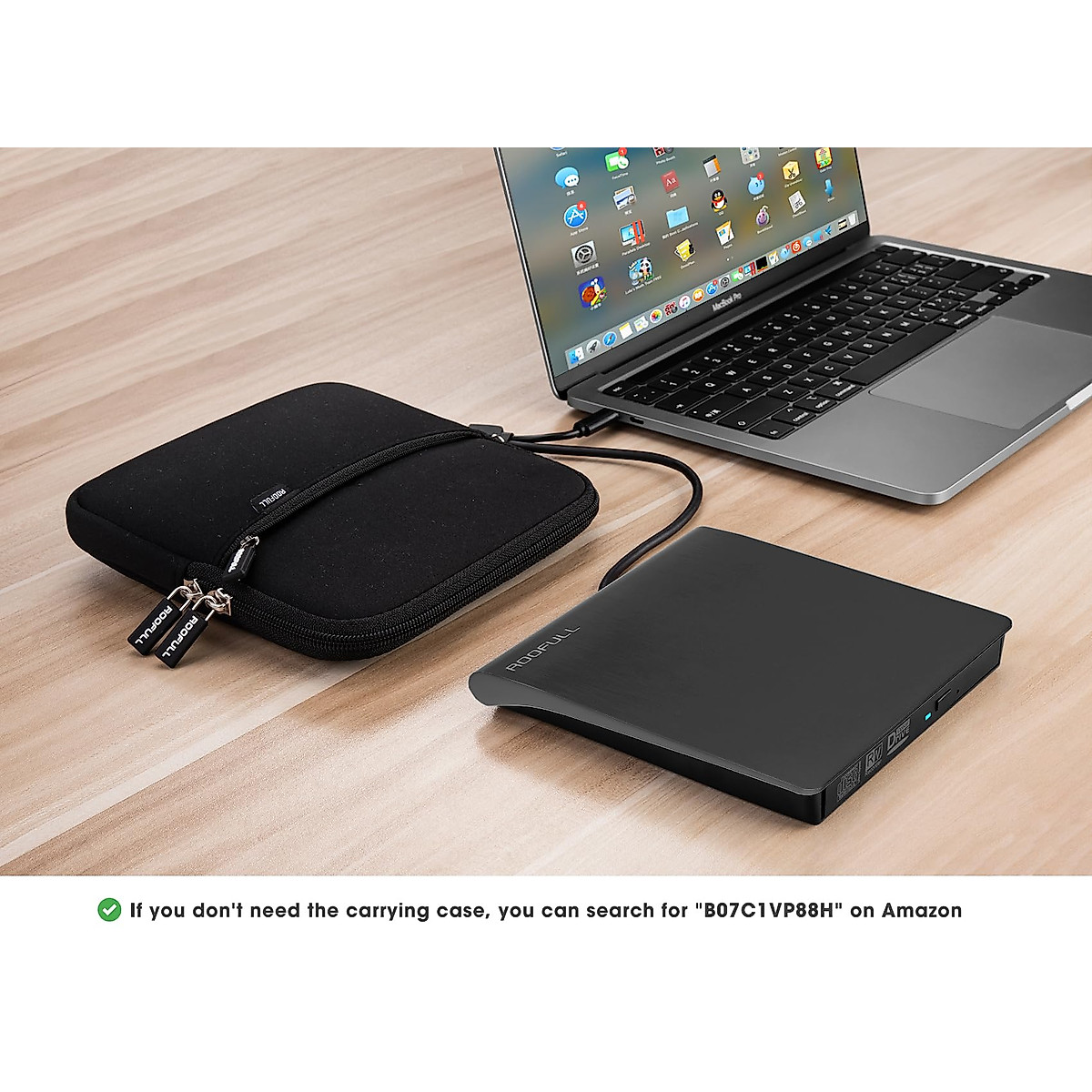 ROOFULL External CD DVD +/-RW Drive USB 3.0 & USB-C CD Burner DVD Player Reader Writer Optical Disc Drive with Carrying Case for Laptop Mac MacBook Pro/Air, Windows 11/10/8/7, Linux PC