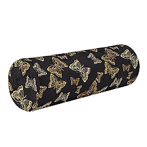 Vnurnrn Butterflies Gold Neck Support Pillow Round Neck Roll Bolster Cylinder Pillow Cervical Pillows Round Neck Pillow for Leg Knee Back Head Support for Camp Work Women Men Traveling