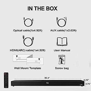 LARKSOUND All-in-One 2.1 Sound Bar for TV, 36 Inch Soundbar with Build-in Subwoofer, Surround Sound System TV Speaker with Bluetooth/HDMI ARC/Optical/AUX/USB