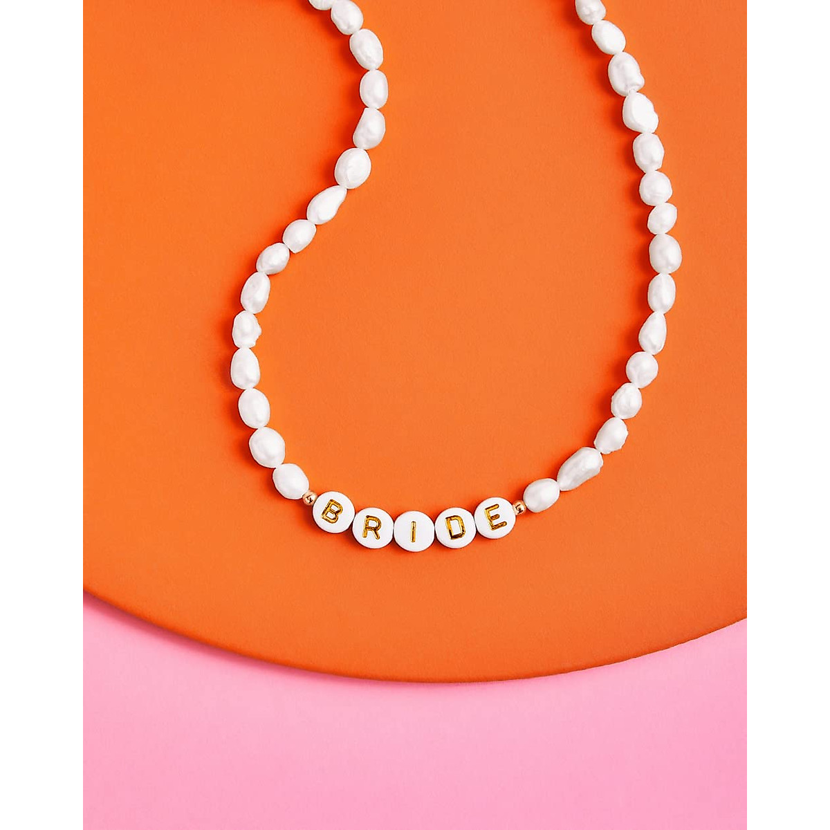 xo, Fetti Bride Freshwater Pearl Beaded Necklace, 14" Choker, Gold Letter Beads Jewelry | Bachelorette Party Decorations, Bridesmaid Gift, Bridal Shower, Wedding