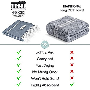 EPHESUS TOWELS Turkish Beach Towel - Turkish Cotton - 39x71 inch Oversized - Turkish Towel for Beach, Bath, Pool, Gym, Yoga - Prewashed, Lightweight, Quick Dry (Dark Blue, New Sultan Pack 1)