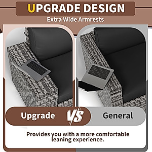 Poteban Outdoor Patio Furniture Set, 8'' Wide armrest Outdoor Sectional Rattan Sofa Set, Wicker Patio Furniture Sets w/Coffee Table,Thick Cushions and Cover for Porch, Balcony,Deck 6 PCS(Grey&Black)