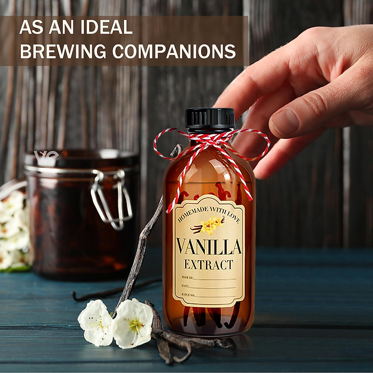 16Pcs 8 oz Amber Glass Bottle Boston Round Bottles for Vanilla Extract Homemade,Brown Vanilla Extract Bottles with Caps for Syrup Gift Glass Food Storage Canister and Sauce Beans