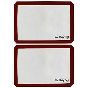THE DAILY PREP Red Silicone Baking Mats, Nonstick Baking Sheets for Bake Pans & Rolling, Thick .75mm, Food Grade Oven Mat, Microwavable Silicone Sheet, Freezable- 11 5/8 in x 16.5 in (Pack Of 2)