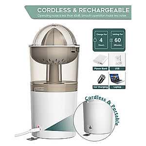 Cordless Electric Lemon Juicer Squeezer, AYOTEE Portable Electric Citrus Juicer with USB Cable and Spoon, Lemon and Lime Squeezer, Electric Orange Juicer Squeezer, Rechargeable Lime Juicer (White)