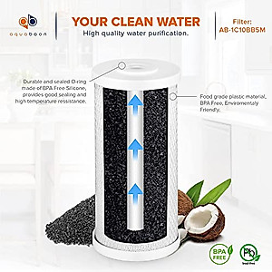 Aquaboon 2-Pack Universal Whole House 5 Micron 10 x 2.5 inch Cartridges Coconut Shell Water Filter Cartridge & Aquaboon 1-Pack of 5 Micron 10" Sediment Water Filter Replacement Cartridge