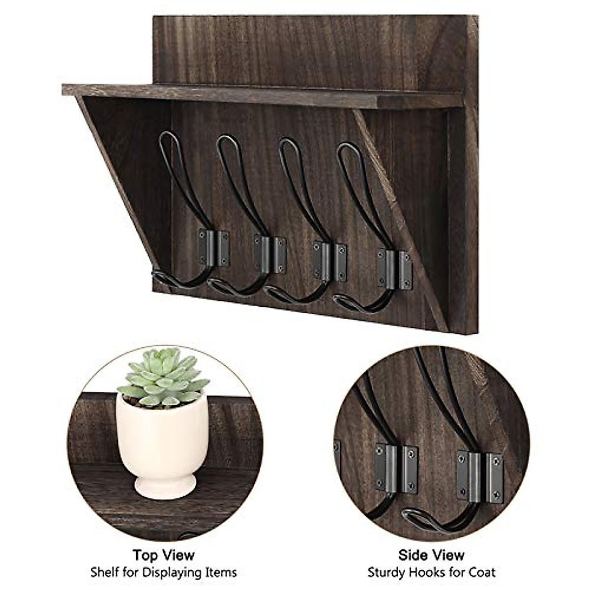 Coat Rack with Shelf Coat Rack with Hooks Coat Rack Wall Mounted Floating Shelves Wood Hanging Storage for Entryway Bathroom Bedroom Living Room Shelf for Towel Key Set of 2