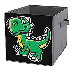 Cartoon Dinosaur Foldable Storage Bins Printd Fabric Cube Baskets Boxes with Handles for Clothes Toys, 11x11x11