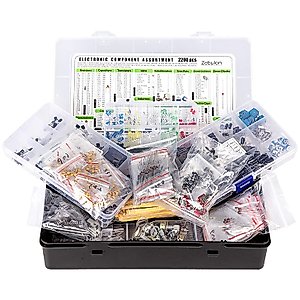 2200 pcs Electronic Component Assortment Kit, Capacitors, Resistors, Transistors, Inductors, Diodes, Potentiometer, IC, LED and PCB